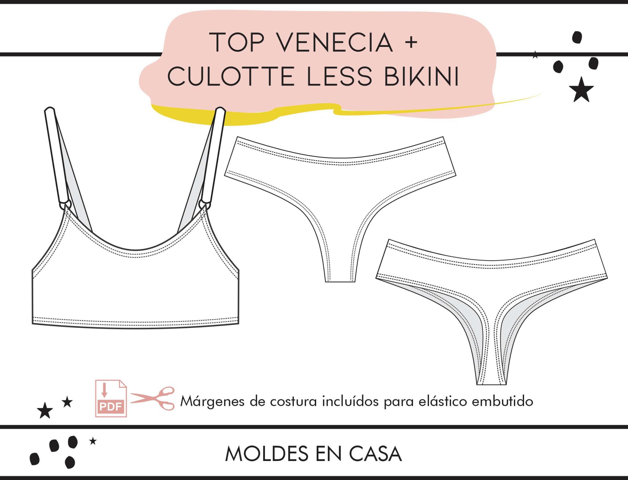 Molderia imprimible Top Venecia + Culotte less bikini - Moldes en casa