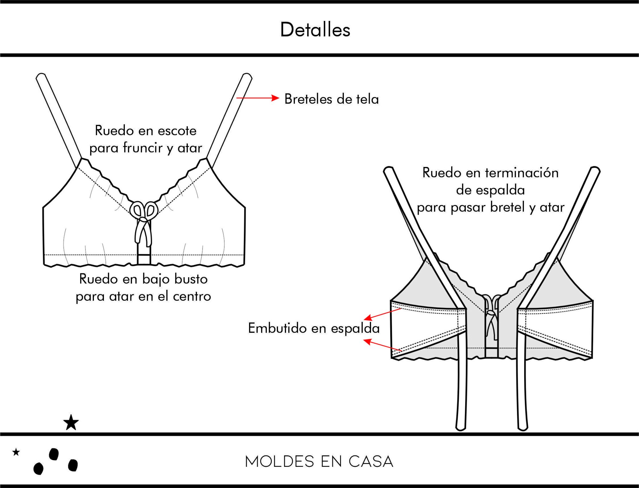 Conjunto Corpiño Frunce + Tanga clásica bikini - Moldes en casa