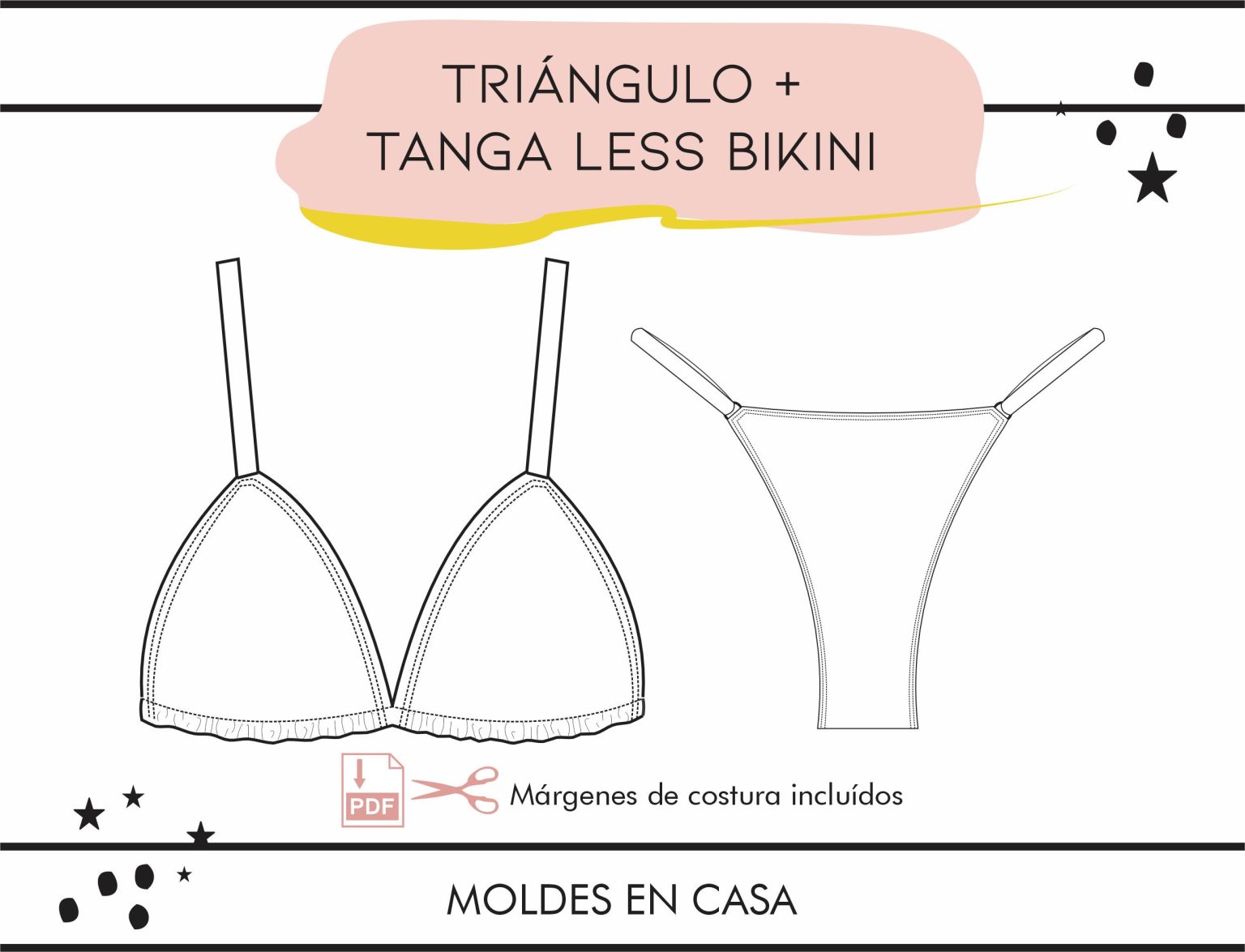 Conjunto Triángulo + Tanga less bikini - Moldes en casa