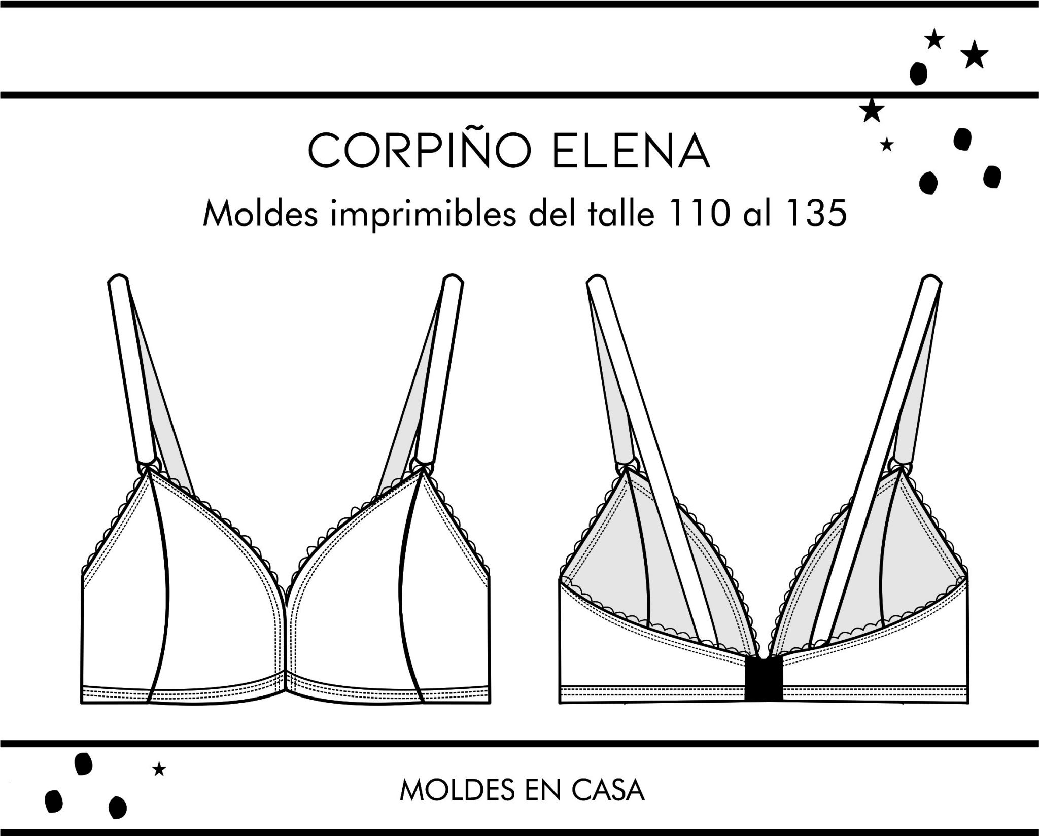 Molderia imprimible Corpiño Elena (Curva de talles) - Moldes en casa