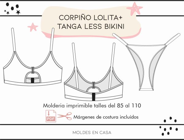 Molderia imprimible Corpiño Lolita + Tanga less bikini - Moldes en casa